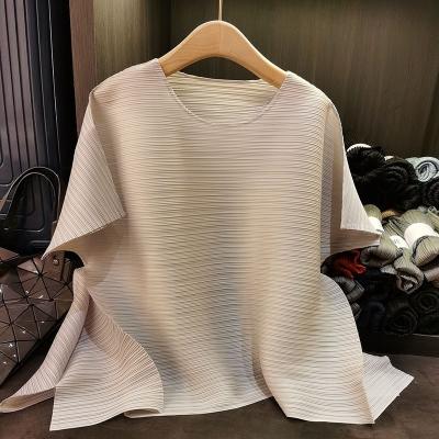 China New fashion irregular solid color top with temperament round neck loose fit slimming versatile t-shirt for sale
