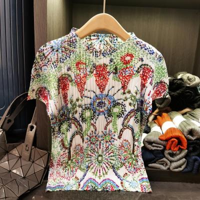 China Women's Unique Designer Ethnic-Style Vintage Print T-Shirt Simple Casual Versatile Stylish Short-Sleeve Top Anti-Pilling Summer for sale