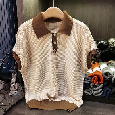 China Summer High-End Slimming Short-Sleeve T-Shirt Loose Casual Corn Grain Color-Blocked Lapel Top Anti-Pilling Feature for sale