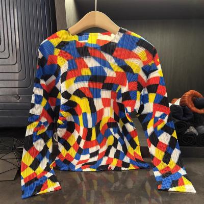 China Autumn Women's Cross-Border Niche Geometric Print Top Neck T-Shirt Bat Wing Sleeves Made Versatile Polyester Knitted New Casual for sale