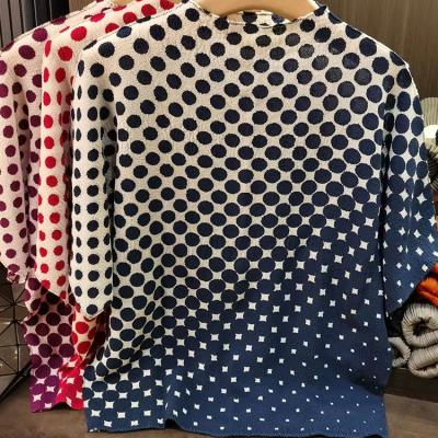 China Classic Women's Summer for Polo T-Shirt New Loose Slimming All-Match Bat Sleeve Dot Pattern Short Length Casual Knitted Fabric for sale