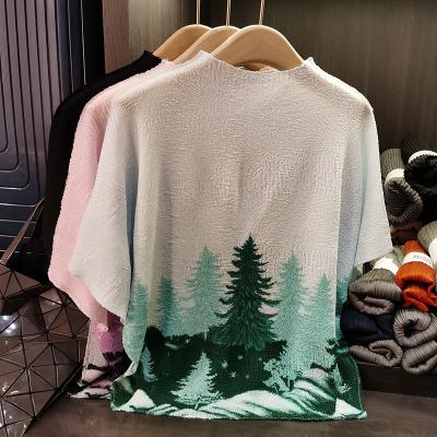 China Casual Women's Summer Joker 3D Printed Bat Sleeve T-Shirt Large Size Slim Anti-Pilling Knitted Fabric Stylish Collar Loose for sale