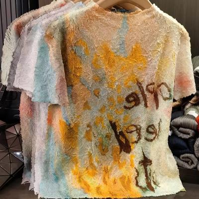 China Summer New Arrival Elegant High-End Women's Pleated Print T-Shirt Top Casual Loose All-Match Short-Sleeved Fashionable Elegant for sale