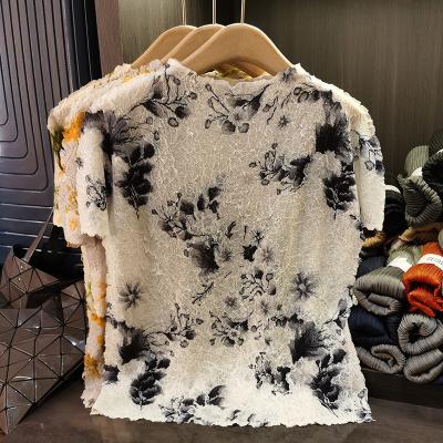 China Light Breathable Summer T-Shirt for Women New Round Neck Short-Sleeved Thin Top Casual Versatile Tie-Dye Design Knitted Fabric for sale