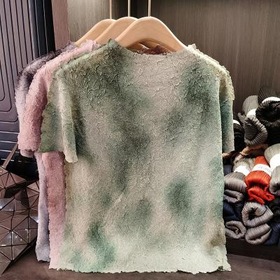 China High-End Crepe Top Spring Summer T-Shirt New Short Sleeve Round Neck Stretch Slim Fit Tea Style Solid Color Anti-Pilling for sale