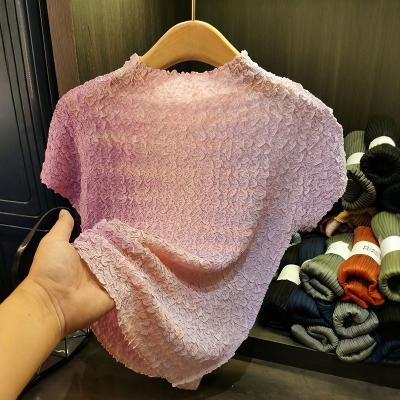 China Women's Casual Short Sleeve Thin T-Shirt Gradient Print Tie-Dye Embroidered Top High Elasticity New Fashioned Solid Knitted for sale