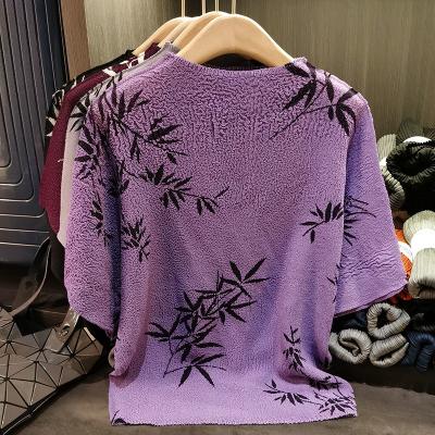 China Women's Summer Short-Sleeved T-Shirt Breathable National Style with New Ink Print Design Loose Pleated Top for sale