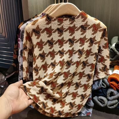 China Women's Summer T-Shirt with Thousand Birds Grid Print New Round Neck & Large Bat Sleeve Breathable Top for sale