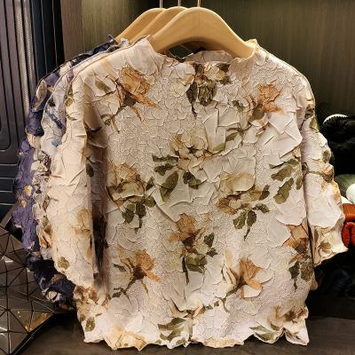 China Spring/Summer New Round Neck Printed Fashionable Temperament Loose Large Size Slimming Top for Women for sale