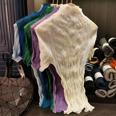 China Summer New Thin Satin T-Shirt for WomenTexture High-End Casual Style Short Sleeve Half-High Collar Slightly Sheer Base for sale