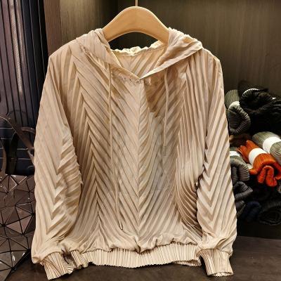 China High-End Women's Pullover Top Spring New Casual Loose Plus Size Breathable Long Versatile Pleated Design Hooded for sale