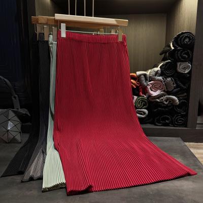China High-End Niche Design Autumn New Solid Color Casual A-Line Pleated Skirt Elegant and Graceful Elastic Waist Slit Straight for sale