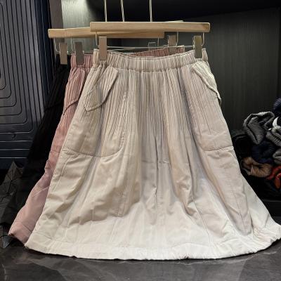 China High-end Elegant Temperament Solid Color Quilted Half Skirt Women Autumn Winter New Thickened Slimming Versatile A-line Natural for sale