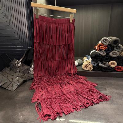 China High-End Stylish Vintage Chiffon Layered Skirt New Autumn Solid Color Versatile Mid-Length Skirt for Women for sale