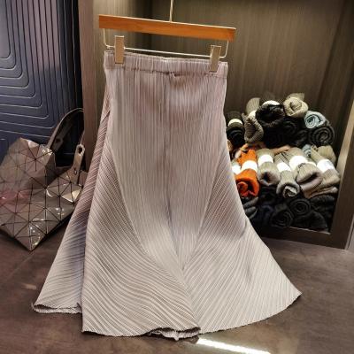 China High-End Women's A-Line Skirt Pleated Solid Color Summer Casual Versatile Slimming Elastic Waist Plus Size Mid-Length Skirt for sale