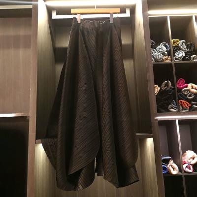 China High-End Women's Casual Elegant Versatile Slimming Loose Pleated Wide-Leg Skirt Pants Solid Color Irregular Elastic High for sale