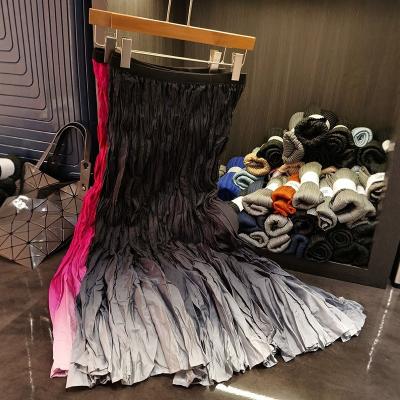 China High-End Gradient Color Pleated A-Line Skirt Simple and Elegant New Style Versatile Long Skirt for Casual Summer Work Clothing for sale