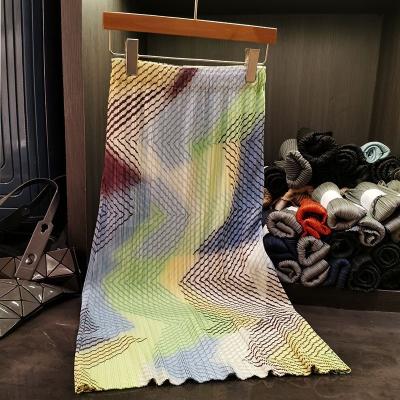 China Women's Summer New Fashion Elegant and Versatile Mid-Length Pleated Satin Skirt with Elastic Waist Printed for sale