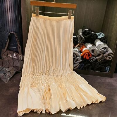 China Women's New Style Casual Pleated Skirt Solid Color Simple Design with Elastic Waist for Commuting for Summer for sale