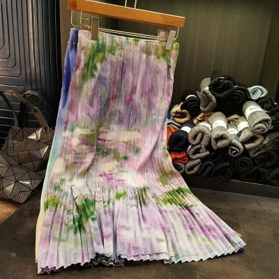 China Vintage Printed Half-Length Skirt Elegant Summer Fish Tail Design Elastic Waist Versatile Half-Length Fishtail Skirt for sale