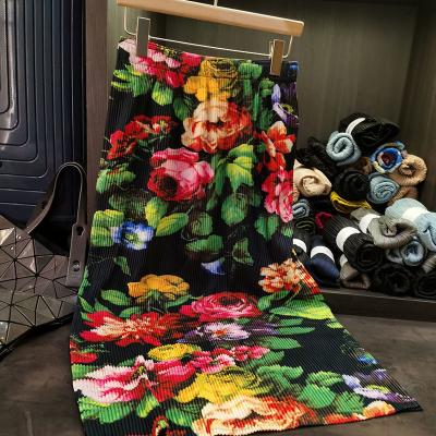 China High-End Summer A-Line Skirt with Fresh Ink Wash Pleated Floral Design Vintage Style Elastic Waist and Slimming Effect for sale