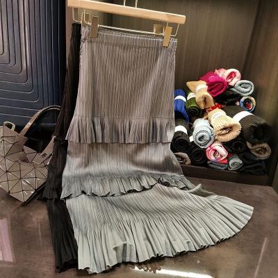 China Women's High-End Pure Color Casual Skirt Elegant Spring New Fashion Comfortable Elastic Waist Chiffon for sale