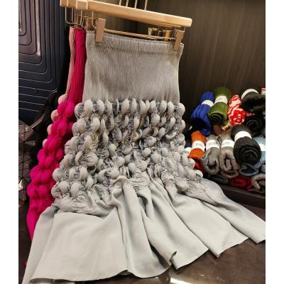 China Design Women's Spring Midi Skirt Elegant Casual Bubble Pleated Elastic Waist Solid Color Chiffon Mid-Length Natural for sale