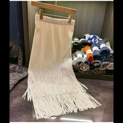China 2024 Women's High Waisted Pleated Skirt Solid Color New Fashionable Tassel Age Reducing and Slimming Breathable Skirt for sale