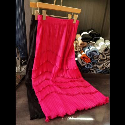 China 2025 Vintage High Waist Skirt for Women High End Breathable Elastic Slimming Versatile Solid Color Natural Wrinkle Splicing for sale
