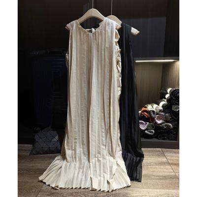China Solid color simple pleated lace up dress, autumn and summer new style, slimming, loose, plus size elegant dress for sale