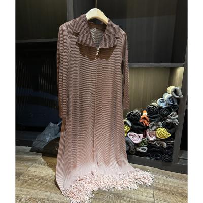 China Autumn New Style High-End Dragon Scale Pleated Tassel Dress Plus Size Batwing Sleeve Elegant Floor-Length Casual Style Solid for sale