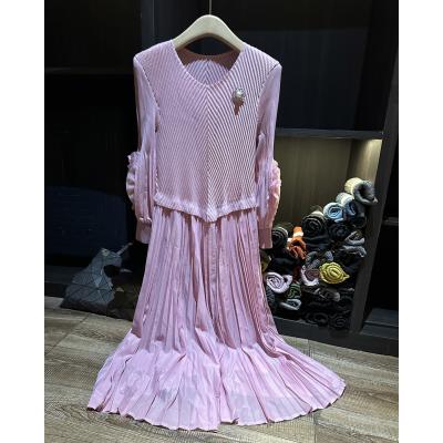 China 2025 Spring Summer Collection Women's High Waist Slimming Long Midi Skirt Solid Color Pleated A-Line Casual Mid-Length Office for sale