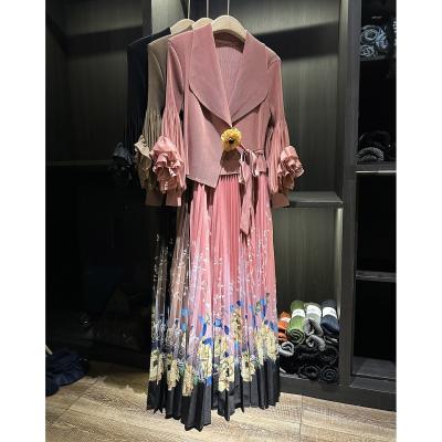 China High-End Pleated Plus-Size Floral Printed Long Skirt Elegant French-Style Age-Reducing Dress for Women for sale