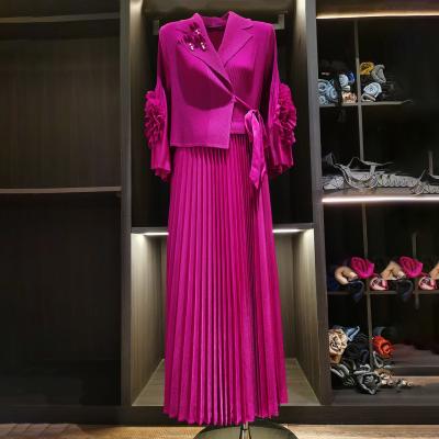 China Women's Elegant Solid Color Pleated Dress with Thin Strap New Beaded Three-Dimensional Decorative Skirt for Autumn for sale