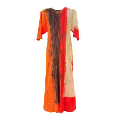 China Summer new pleated round neck simple slim fit A-line casual solid color dress for sale