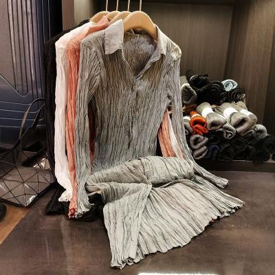 China High-End Women's Summer Midi Dress Elegant Slimming Chiffon Turn-Down Collar Ruching New Elegant Casual Shirt Dress Solid for sale