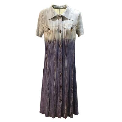 China Women's Summer Literary Retro Gradient Pleated Dress  New Loose Large Size Mid-Length Lapel Skirt Casual ODM Woven for sale