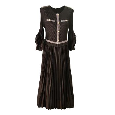China European Station Mid-Length Pleated Skirt New Fashion Neck Splicing Slim Dress Casual Chiffon Natural Waistline Day for sale