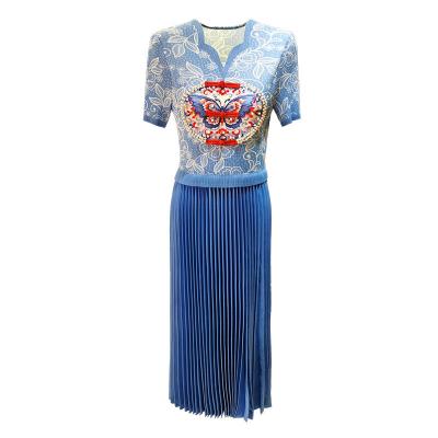 China Retro Ethnic Style Women's Dress New Design Mid-Length Skirt Heavy Embroidery Beading Heart Collar Summer ODM for sale