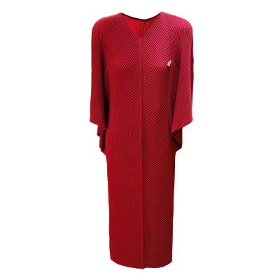 China Women's Summer Dress Elegant Solid Color Loose Slimming Batwing Sleeve V-Neck Dragon Scale Pleated Casual for sale