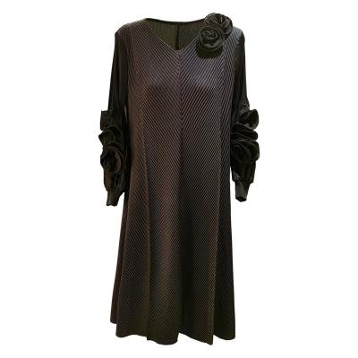 China High-End Western-Style Pleated for Spring Summer V Neck Floor-Length Puff Sleeves Loose Slimming Look Front Casual for sale