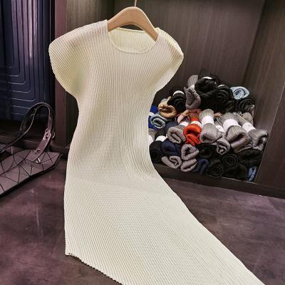China High-End Elegant A-Line Polyester Casual Solid Color Pleated Irregular Design Loose Slimming Neck Summer Niche Short Size XL for sale