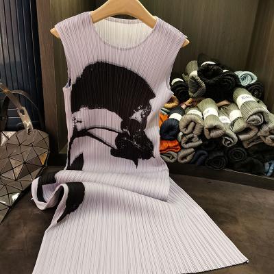 China High-End Pleated Floral Dress Loose Slim Ladylike Elegant Sleeveless Round Neck Versatile Floor-Length Long Skirt for sale