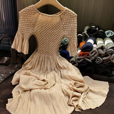 China High-End Mid-Length Dress Versatile Temperament with Slimming Effect Solid Color Woven Plain Dyed for sale