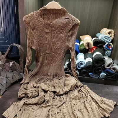 China Inspired Women's Elegant Pleated Midi Dress High-End Satin with Natural Waist Cinching Long Sleeve Casual Style Size XS for sale