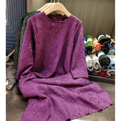 China Women's Spring New Casual Elegant Mid-Length Dress Heavy Embroidery Embossed Pleated A-Line High-End Loose Plus Chiffon for sale