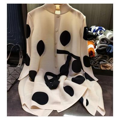 China High End Three House Style Stand up Collar Polka Dot Loose Oversized Pleated Dress Single Breasted Shirt Skirt for Women's Sprin for sale