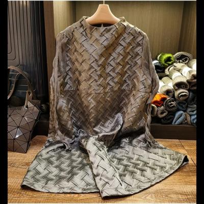 China Design Idea Niche Woven Shape Fabric Pleated Dress 2024 Autumn New Loose Slim Long Sleeve A-line Skirt for sale