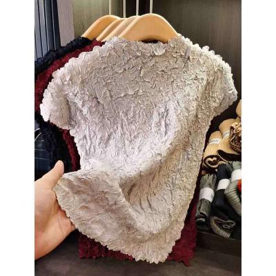 China Sanzhai Summer New Style Versatile Slimming Solid Color Top Breathable Short-Sleeved T-shirt Simple Japanese Style Pleated for sale