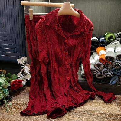 China Women's Casual Autumn Daily Wear Single Breasted Long Sleeve Pleated Shirt and High Waist Skirt New Two-piece Set for sale